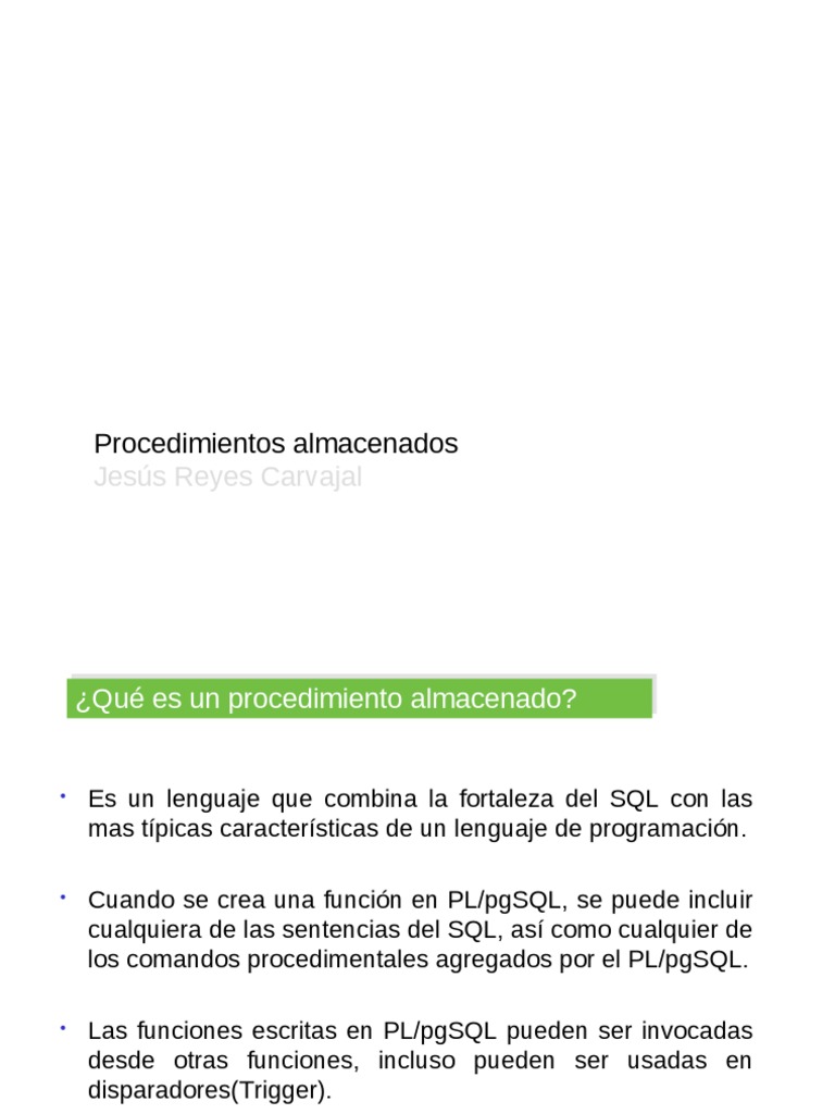 Procedimientos Almacenados Postgres | PDF | Lenguaje de programación | Postgre Sql