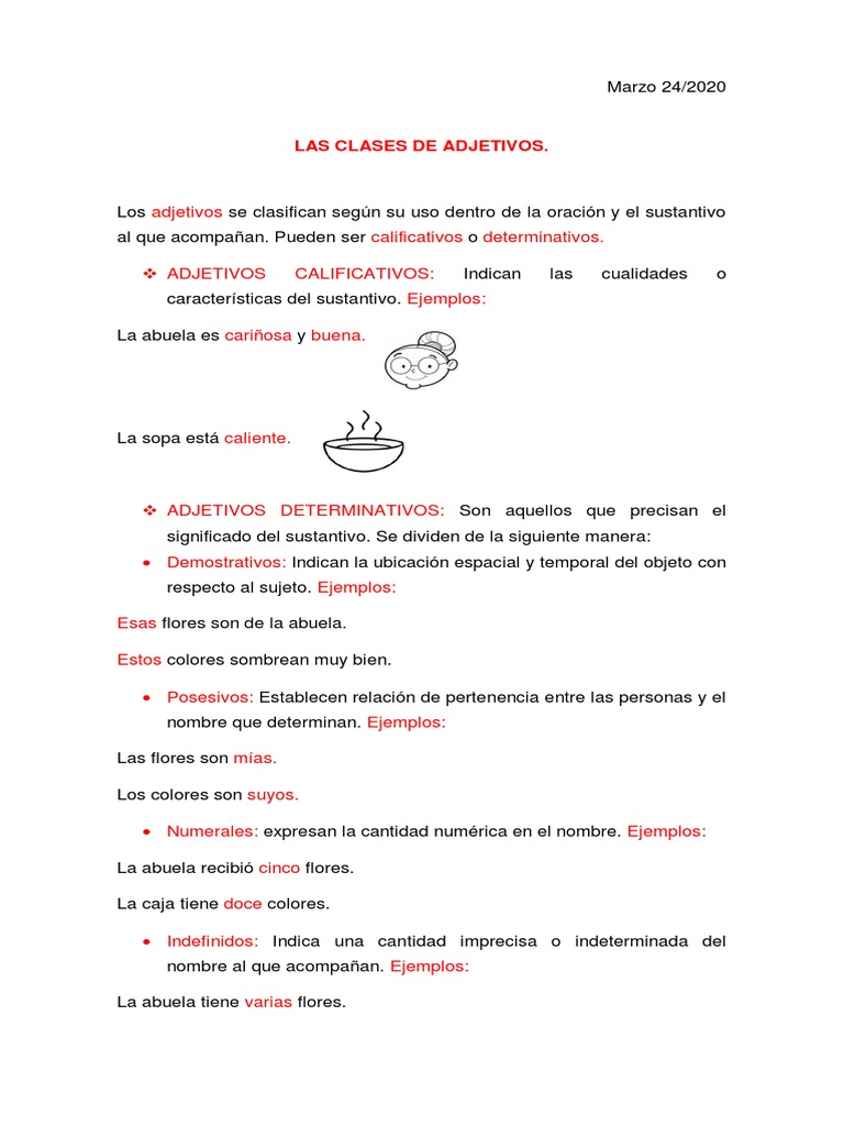 Clases de Adjetivos para Tercer Grado | PDF | Artes del Lenguaje y ...