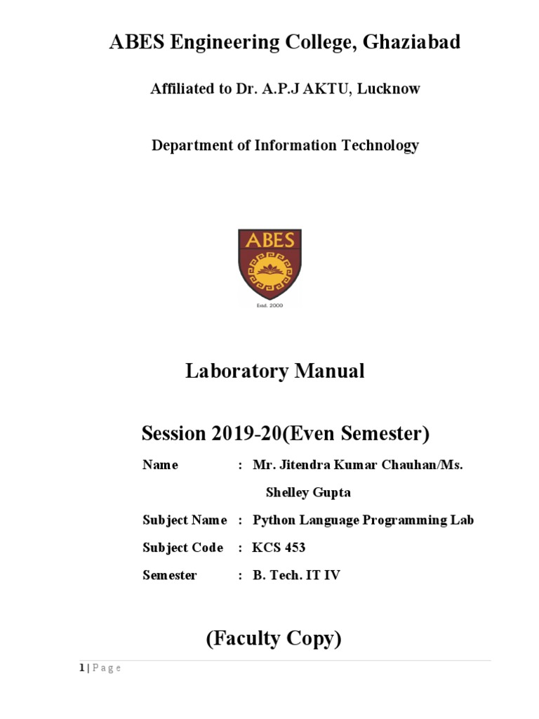 Faculty Python Lab Manual | PDF | Engineering | Computer Programming