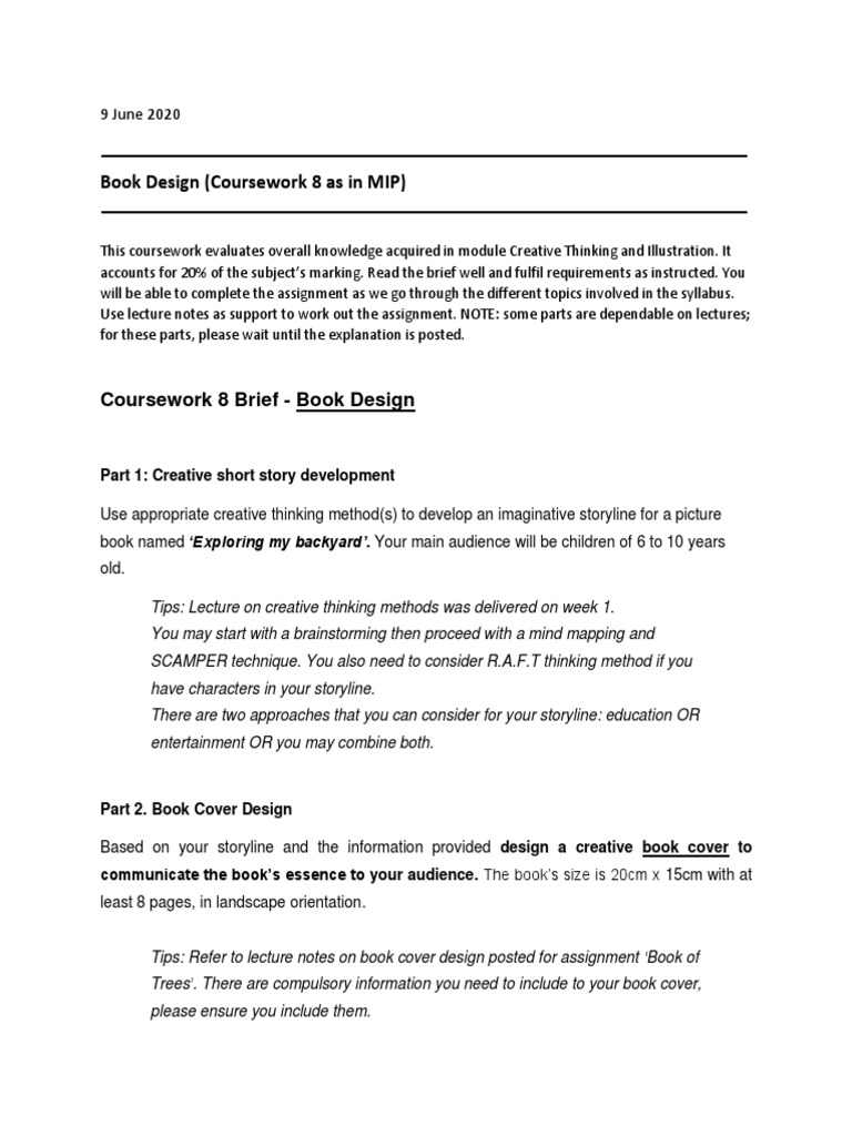Book Design (Coursework 8 As in MIP) : 9 June 2020 | PDF | Books | Lecture