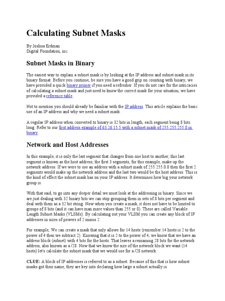 Calculating Subnet Masks | PDF | Ip Address | Computing