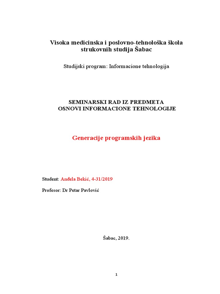 Seminarski Programski Jezici | PDF