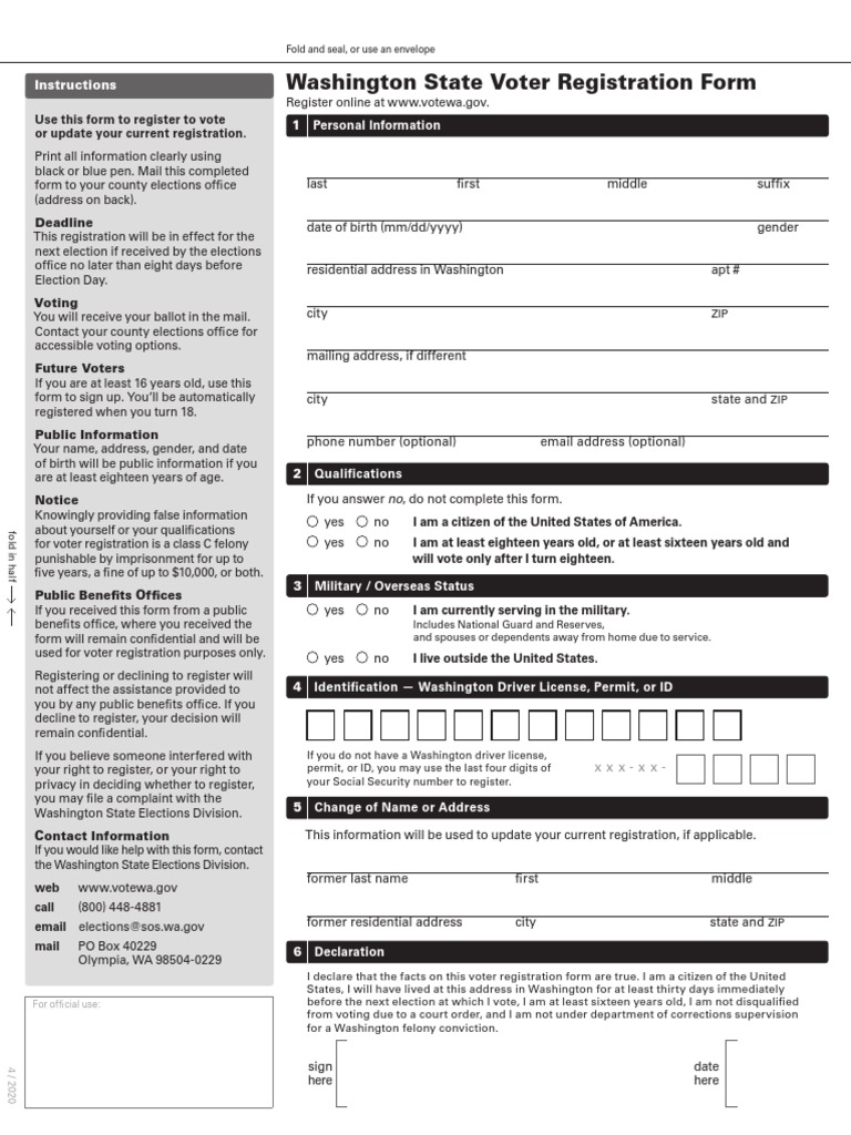 Washington Voter Registration Form | PDF | Voter Registration ...