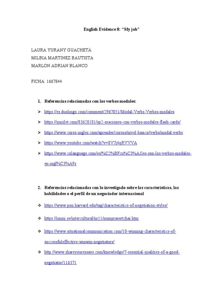 English Evidence 8 My Job | PDF
