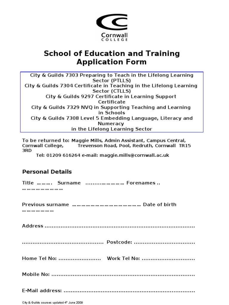 SET City and Guilds Courses Application Form Updated 4th December 2009 ...