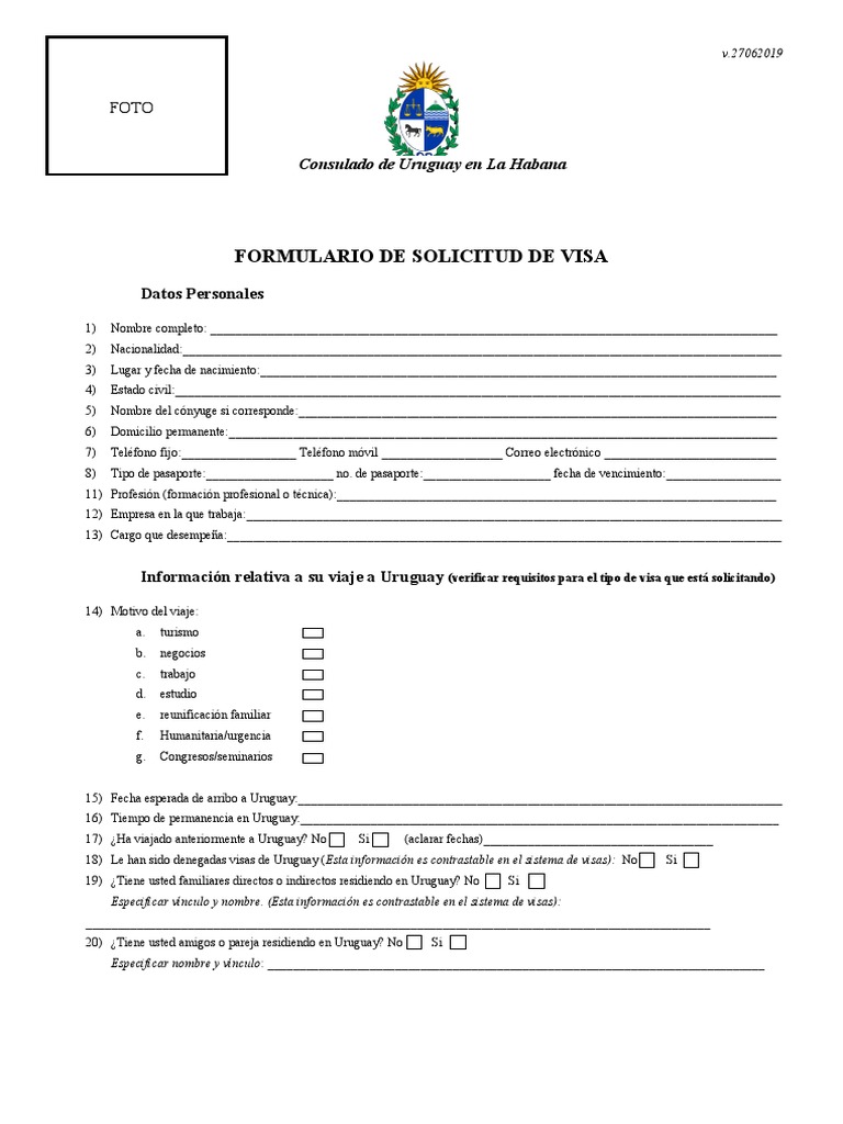 Formulario Sol Visa - V27062019 | PDF | Uruguay | Gobierno