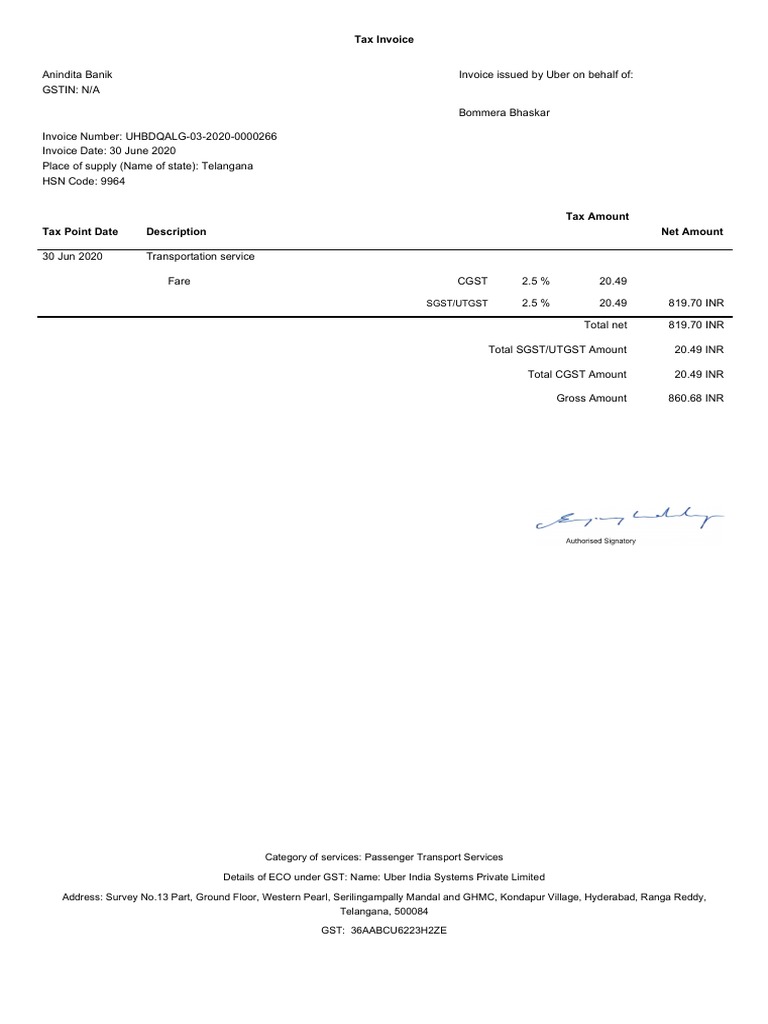 Uber India GST Tax Invoices Summary | PDF | Public Finance | Economy Of ...