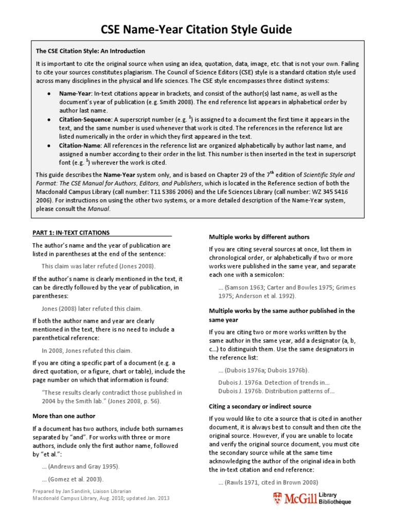 CSE Name-Year Citation Style Guide | PDF | Digital Object Identifier ...