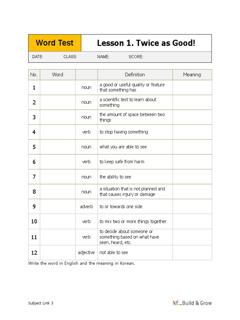Subject Link 3 wordtest - 혼합형 (Hard) - WORD | PDF | Verb | Noun