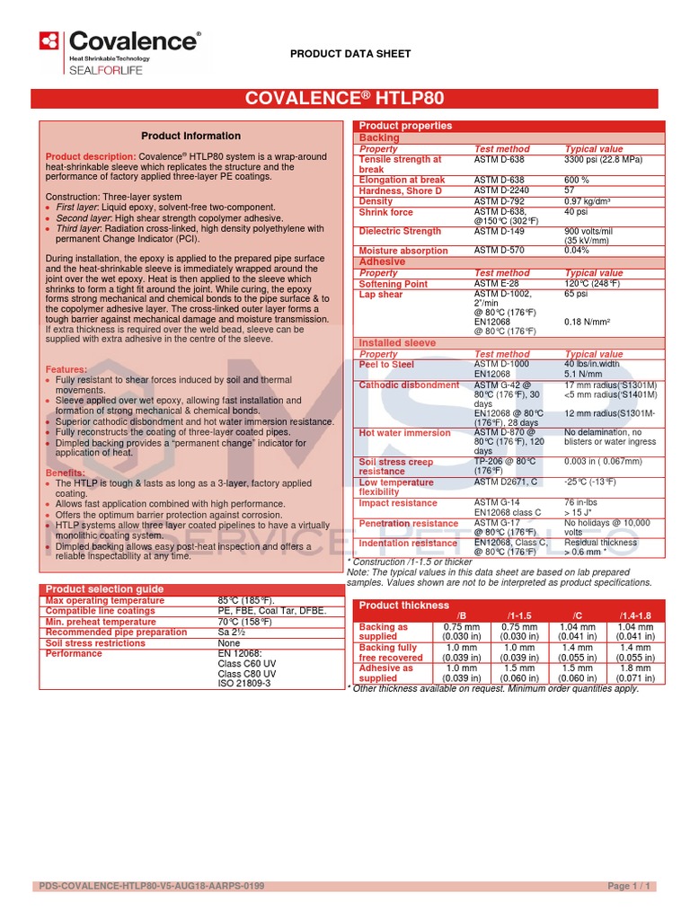 Covalence HTLP80: Product Data Sheet | PDF | Polyethylene | Building ...