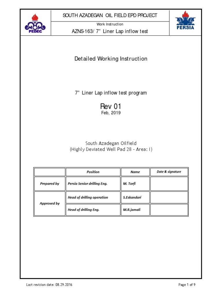 Detailed Working Instruction: South Azadegan Oil Field Epd Project AZNS ...