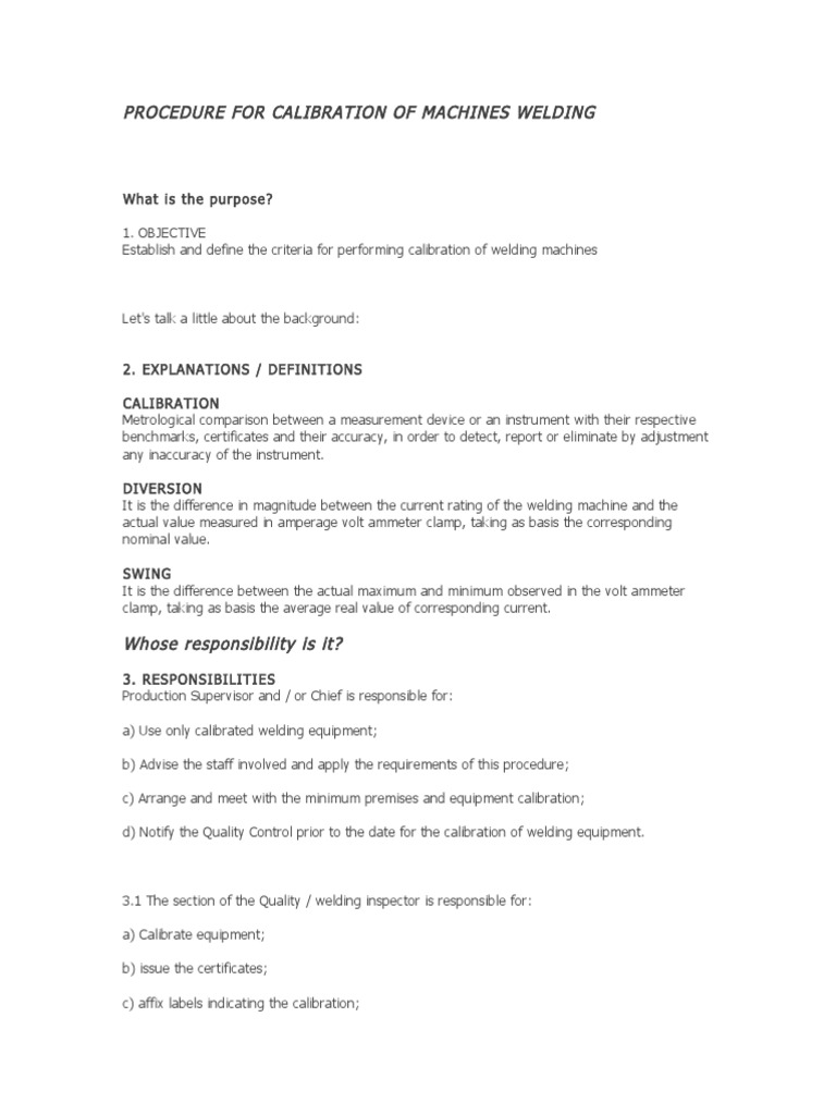 Procedure For Calibration of Machines Welding PDF | PDF | Calibration ...