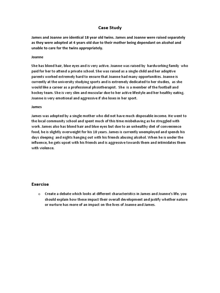 Case Study | PDF | Nature Versus Nurture | Lifestyle (Sociology)