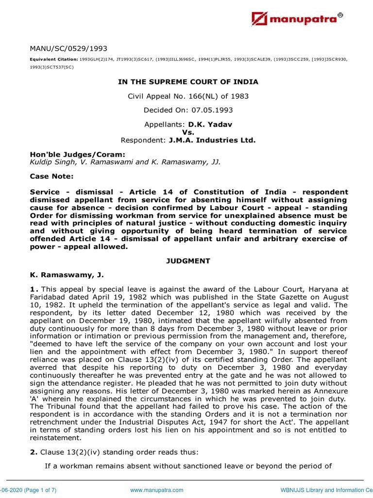 Kuldip Singh, V. Ramaswami and K. Ramaswamy, JJ.: 1993 (3) SC T537 (SC ...