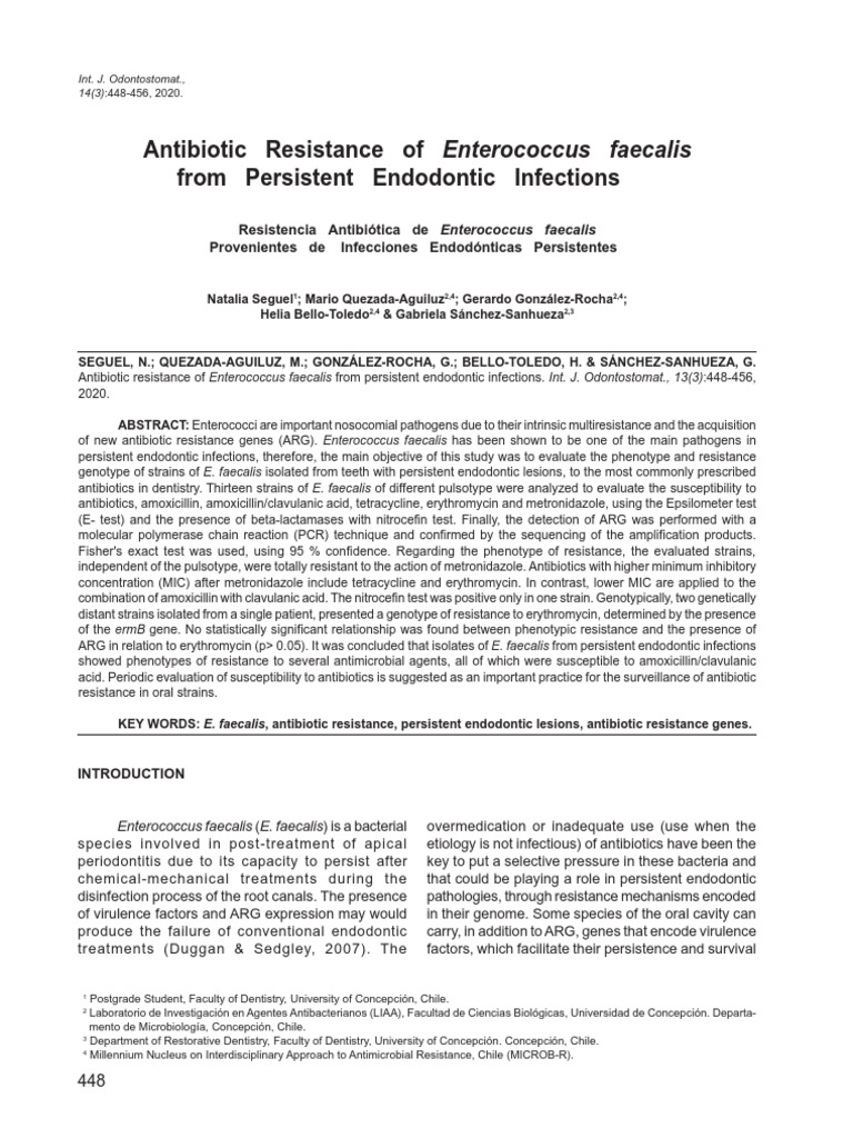 Antibiotic Resistance of Enterococcus Faecalis From Persistent ...