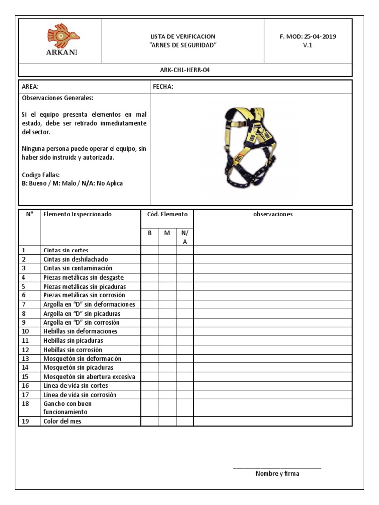 Check List Arnes de Seguridad | PDF