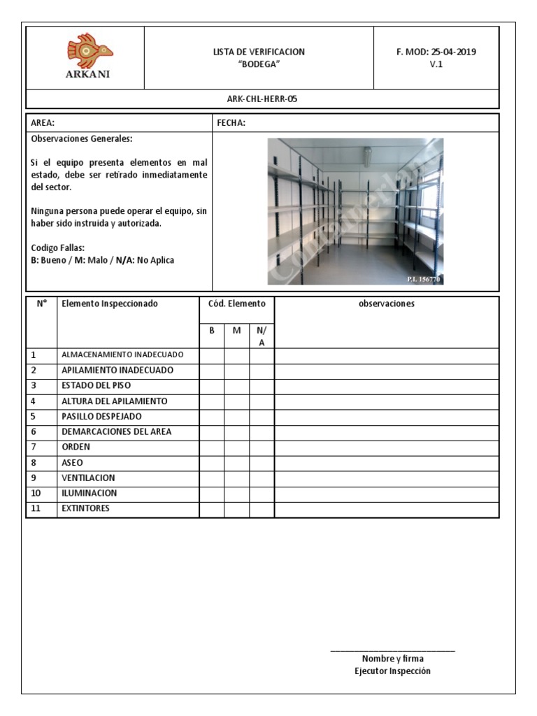 Check List Bodega | PDF