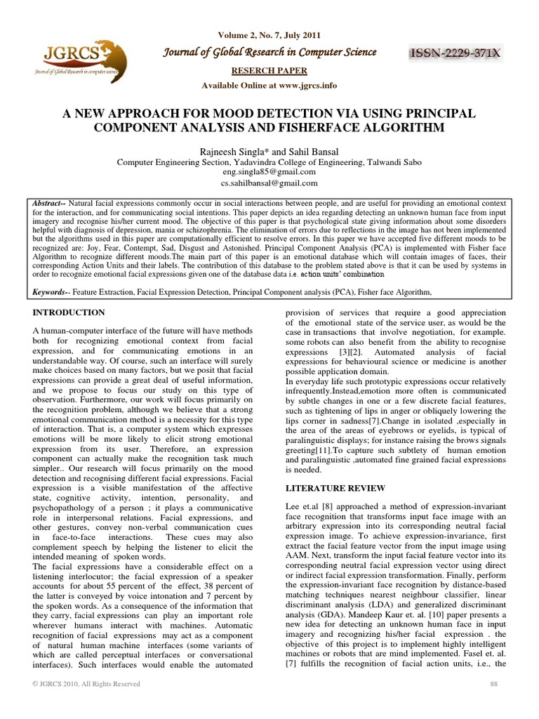 A New Approach For Mood Detection Via Using Principal Component ...