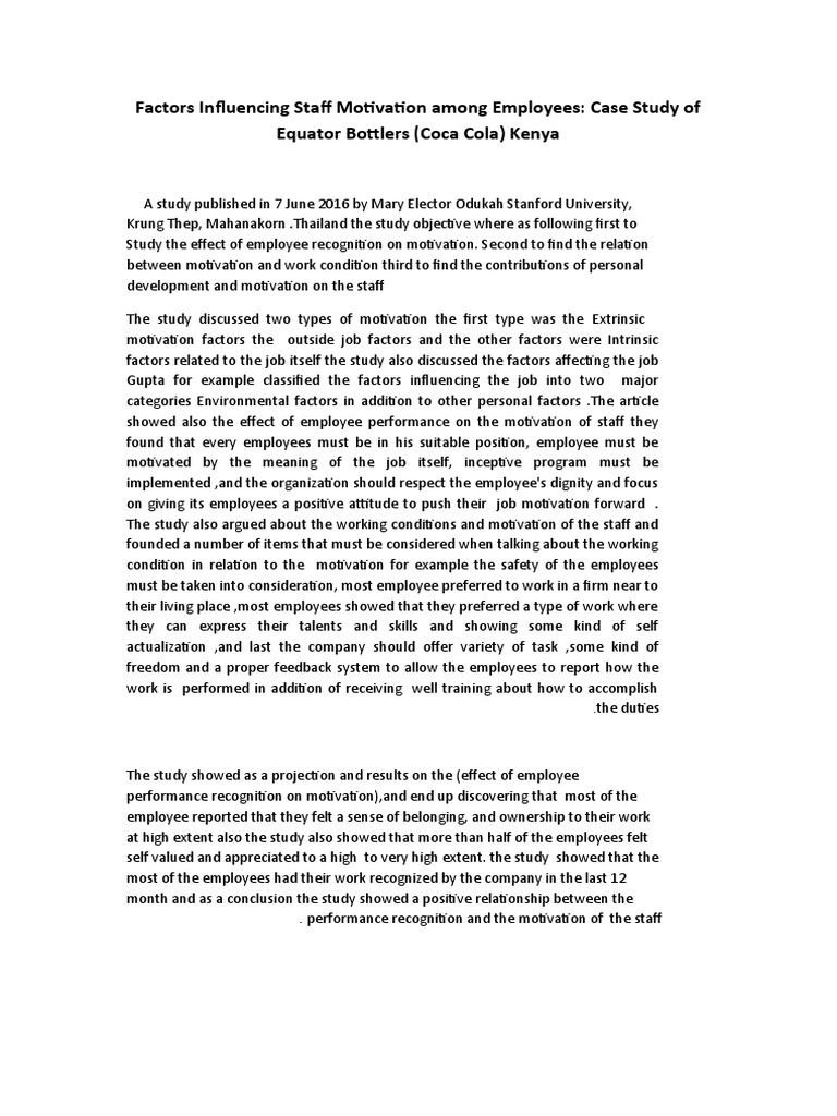 Employee Motivation Factors at Coca Cola | PDF | Motivation | Motivational