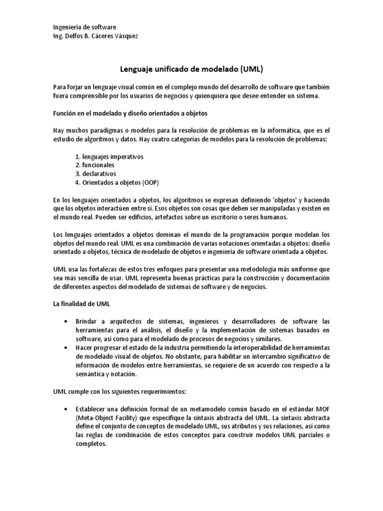 S1 Lenguaje Unificado de Modelado | PDF | Lenguaje de modelado unificado | Objeto (informática)