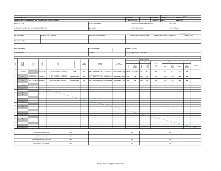Welder Repair Assessment and Tracer Weld Report-Weekly SATR-W-2018 17 ...