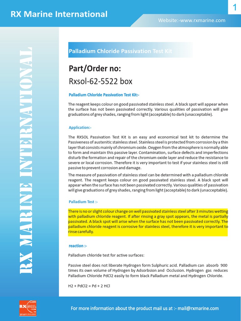Palladium Chloride Passivation Test Kit PDF | PDF | Stainless Steel ...