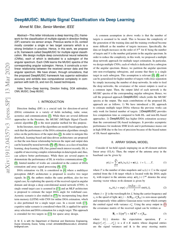 Deep-MUSIC For DirectionFinding 1912.04357 | PDF | Eigenvalues And Eigenvectors | Deep Learning