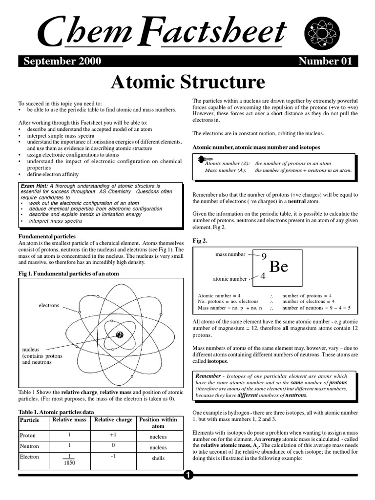 Atomic Structure Factsheet | PDF