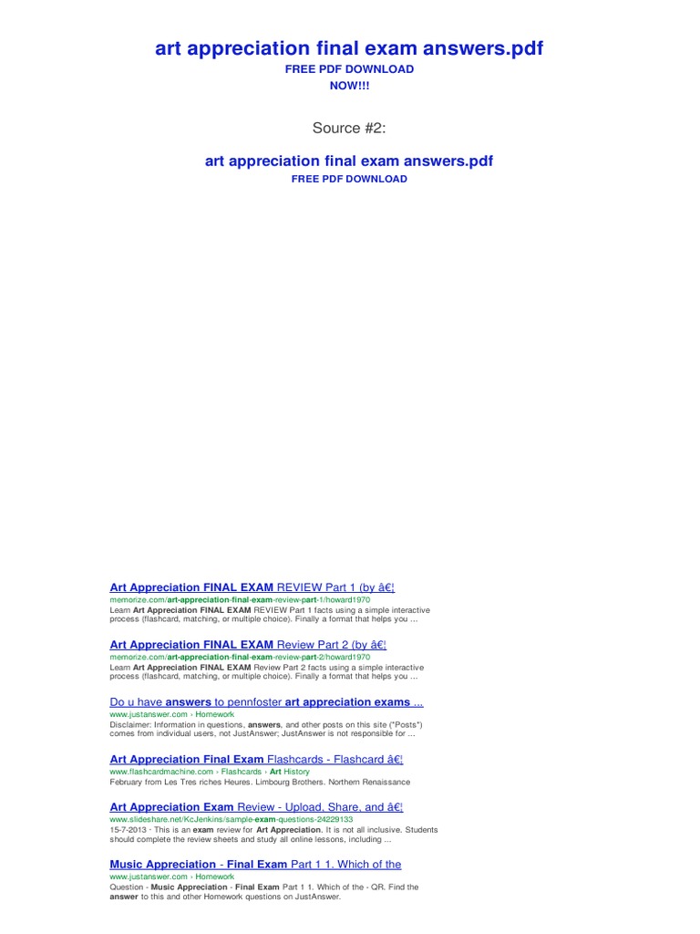 Art Appreciation Final Exam Answers PDF | PDF | Aesthetics | Test ...