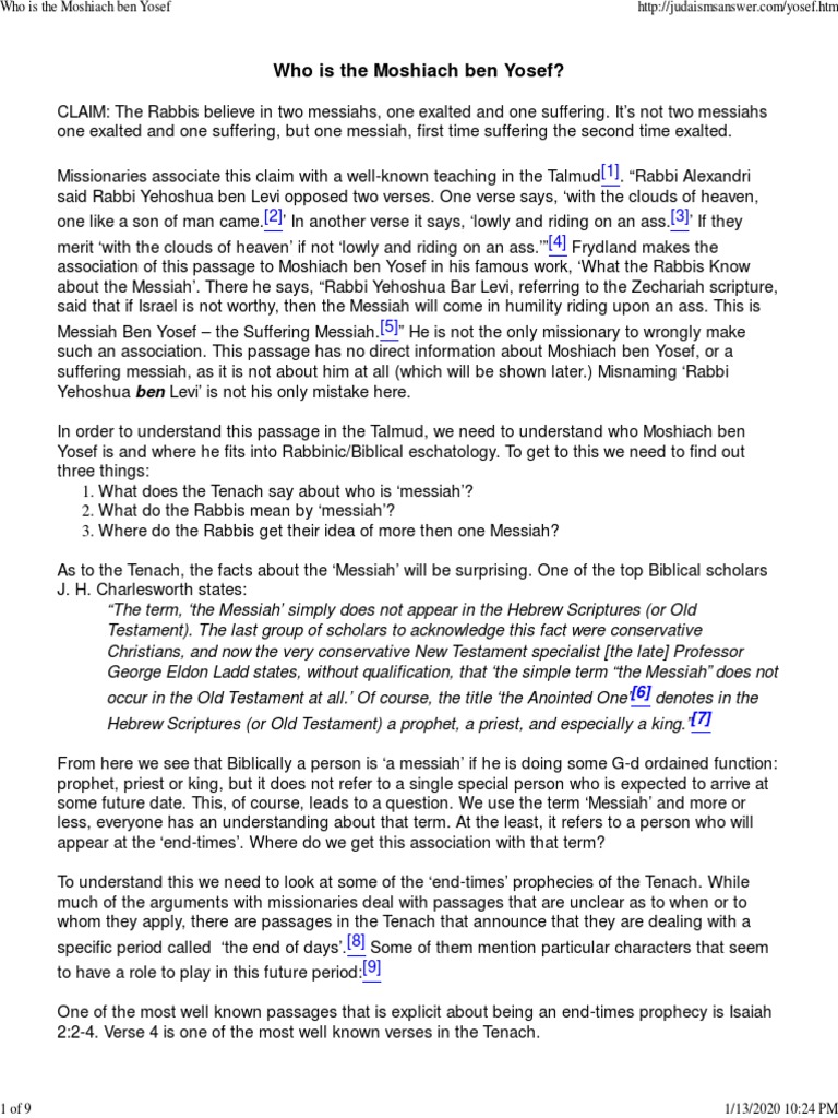 Who Is The Moshiach Ben Yosef | PDF | Prophet | Messiah
