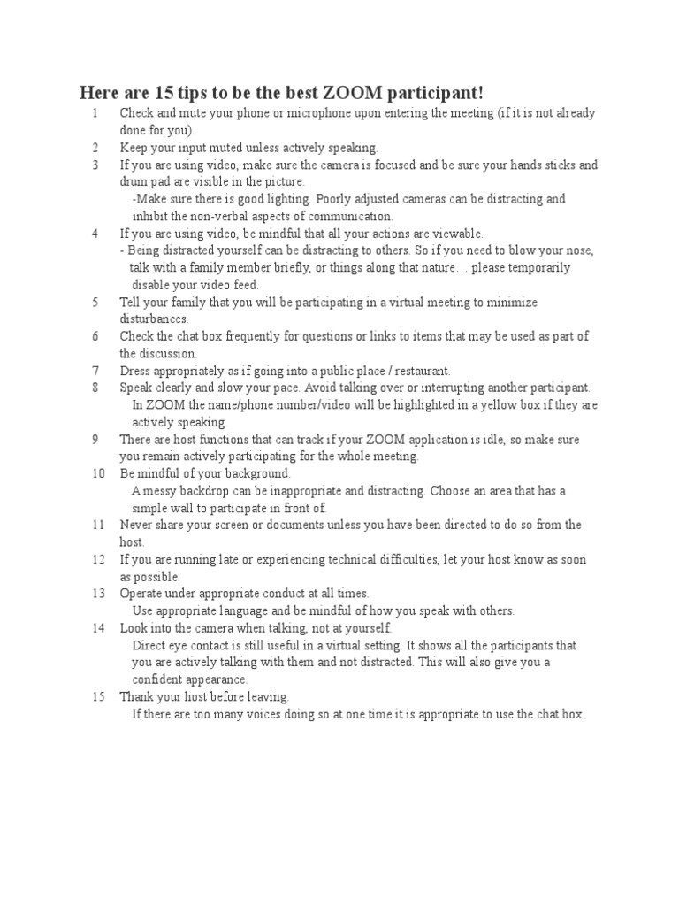 15 Tips For Zoom Participants | PDF