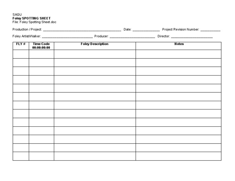 Foley Spotting Sheet | PDF | Computers