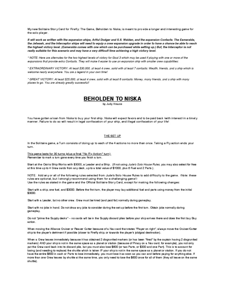 Firefly - Beholden To Niska | PDF | Business | Leisure