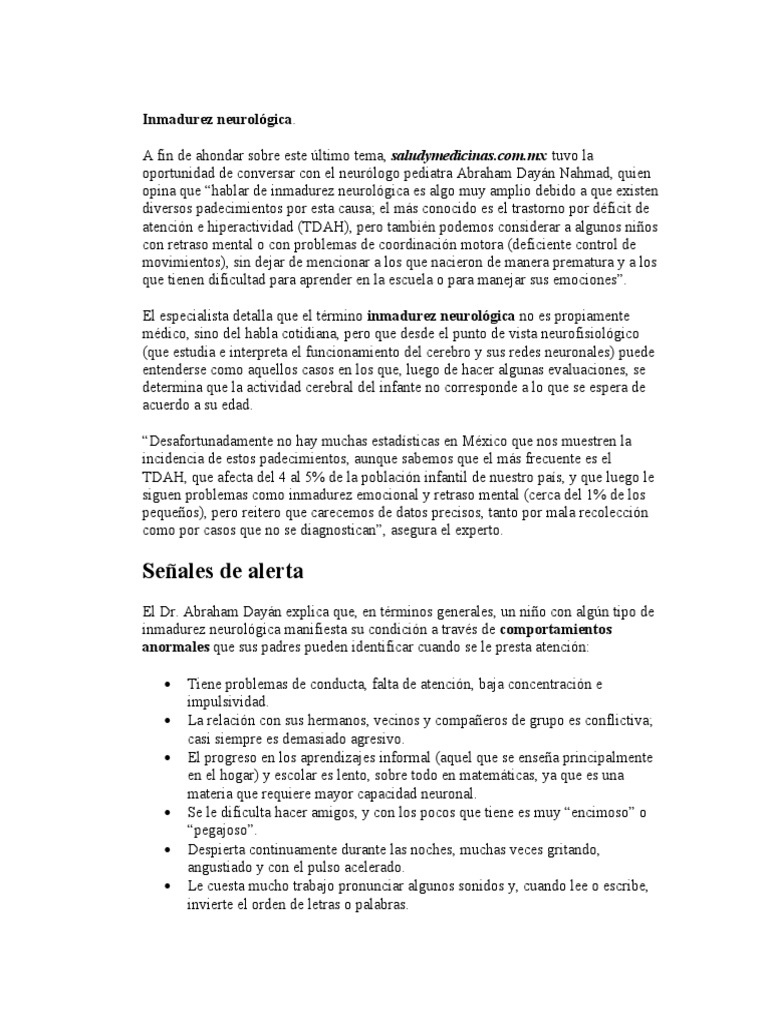 Los tipos y señales de inmadurez neurológica en la infancia según un ...