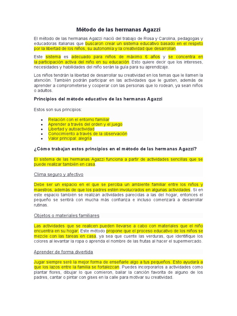 Método de Las Hermanas Agazzi | PDF | Aprendizaje | Conceptos psicologicos