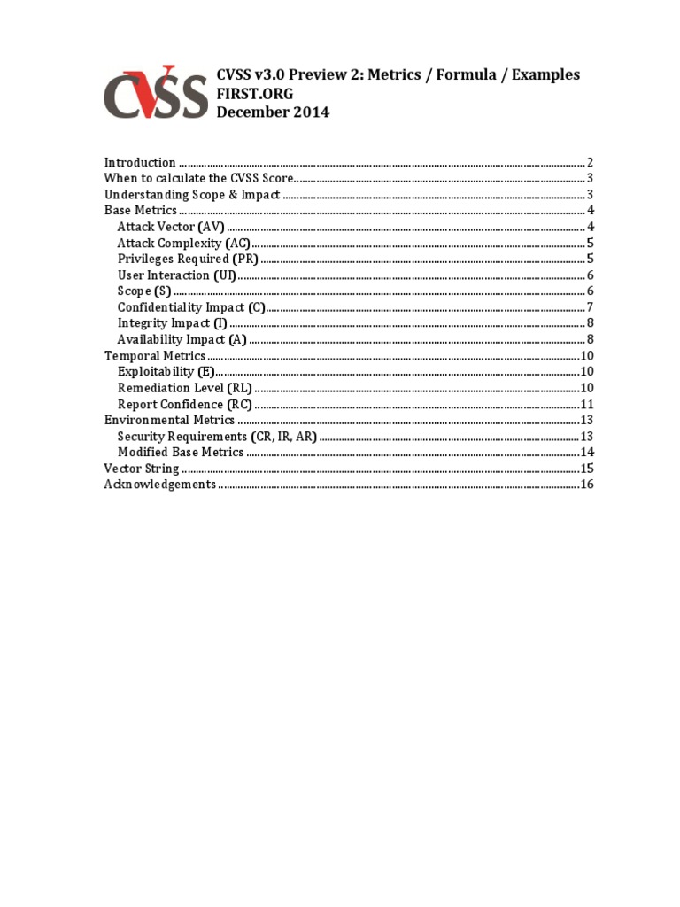CVSS v3.0 Preview 2: Metrics / Formula / Examples December 2014 | PDF ...