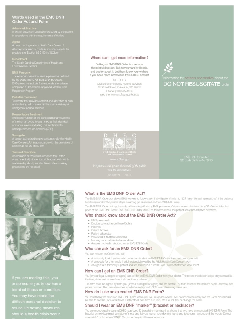 Do Not Resuscitate Words Used In The Ems Dnr Order Act And Form Pdf