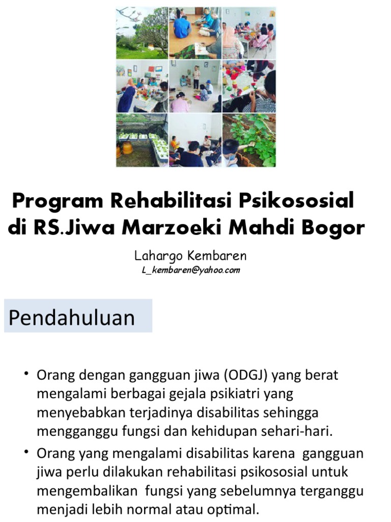 Program Rehabilitasi Psikososial Di RSMM Bogor (DR Lahargo Kembaren ...