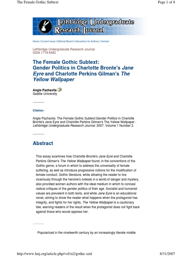 Female Gothic Subtext in Jane Eyre and Yellow Wallpaper | PDF | The ...