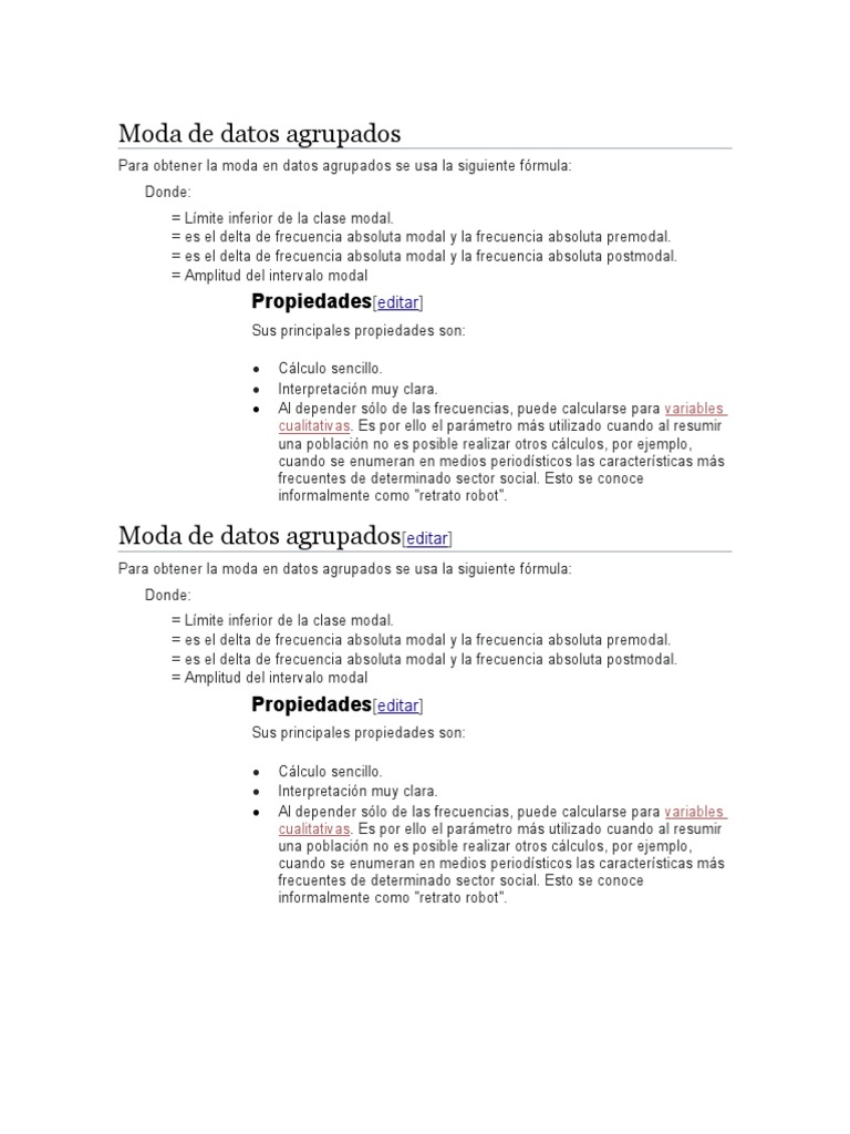 Moda de Datos Agrupados | PDF