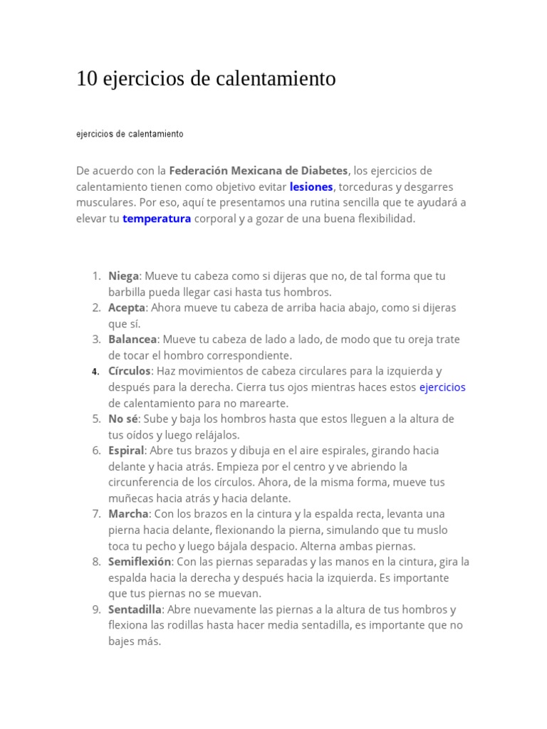 Calentamiento: 10 Ejercicios Clave | PDF | Artes del Lenguaje y ...