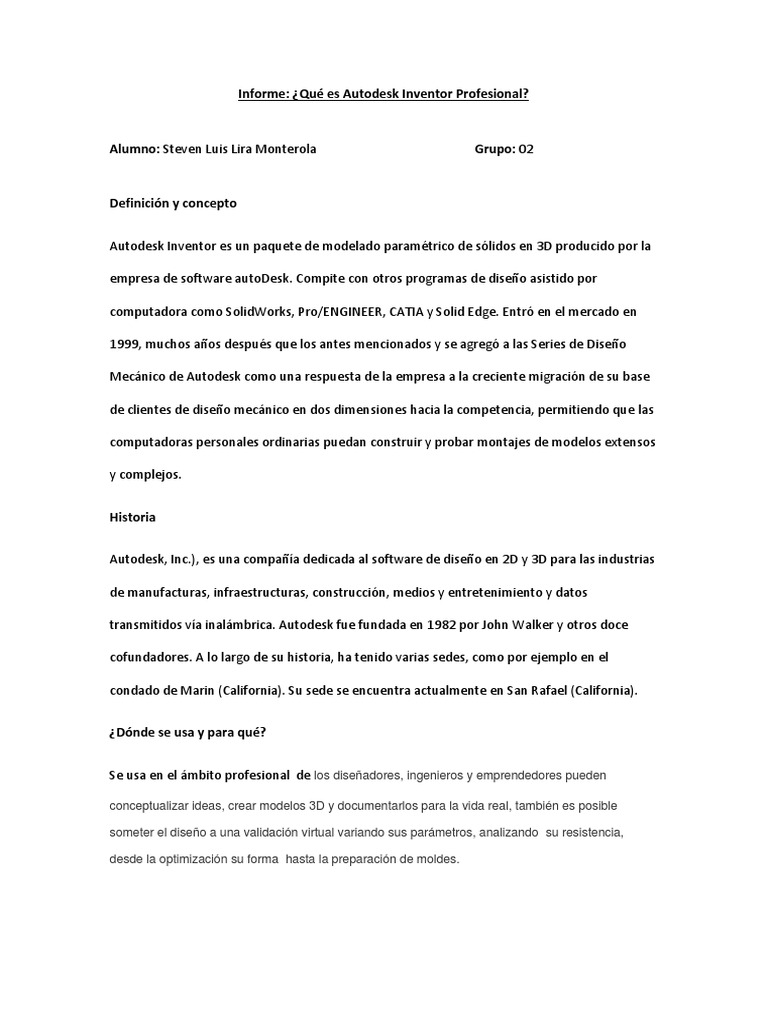 Qué es Autodesk Inventor Profesional | PDF | Autodesk | Software de la ...