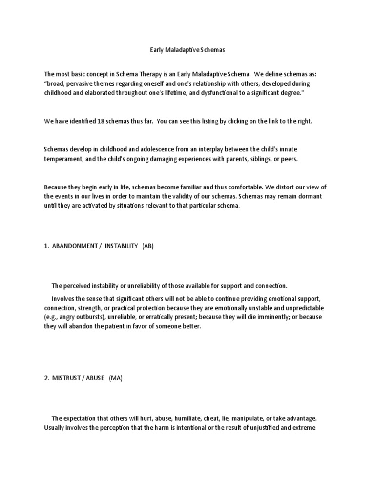 Early Maladaptive Schemas | PDF | Schema (Psychology) | Anger