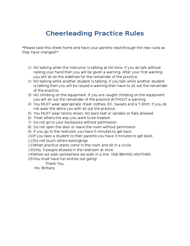 Cheerleading Practice Rules | PDF | Language Arts & Discipline | Self ...