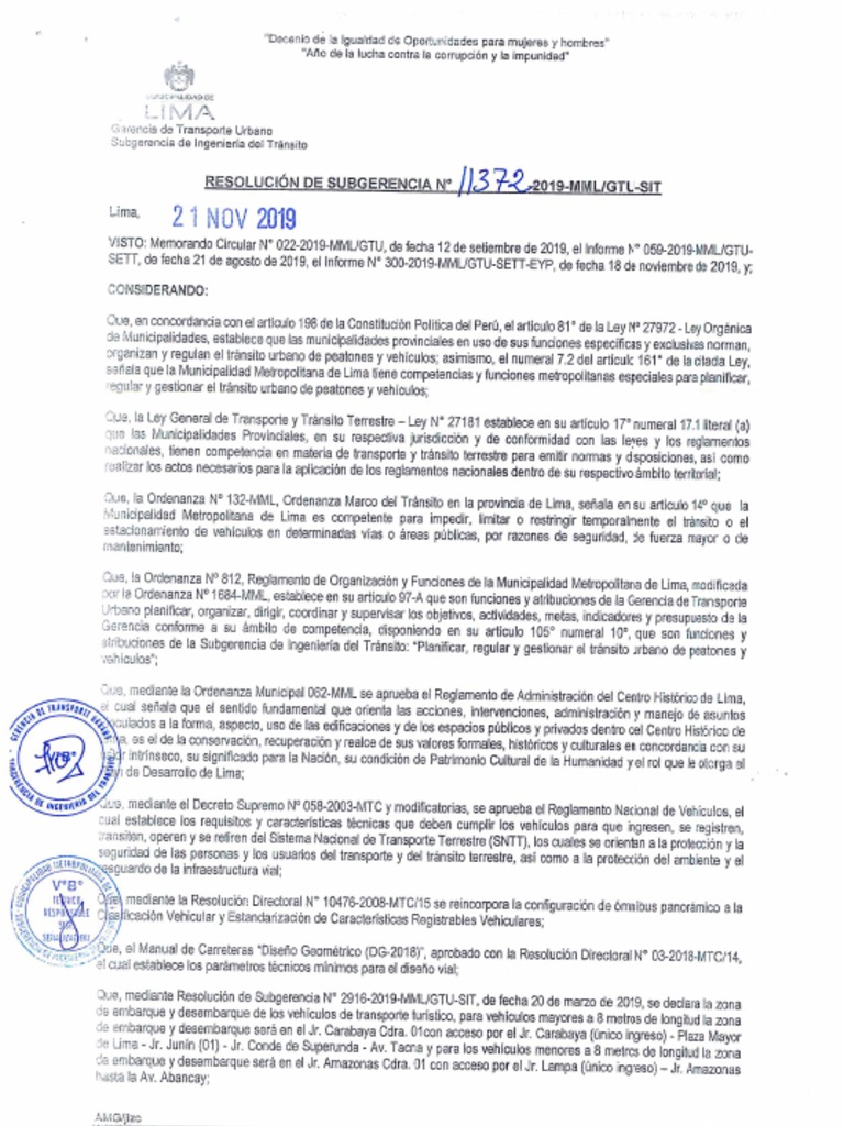 RSG #11372-2019 MML-GTU-SIT - Recorridos Turismo PDF | PDF