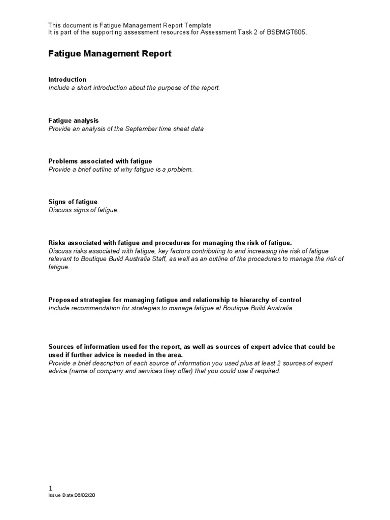 Fatigue Management Report Template | PDF