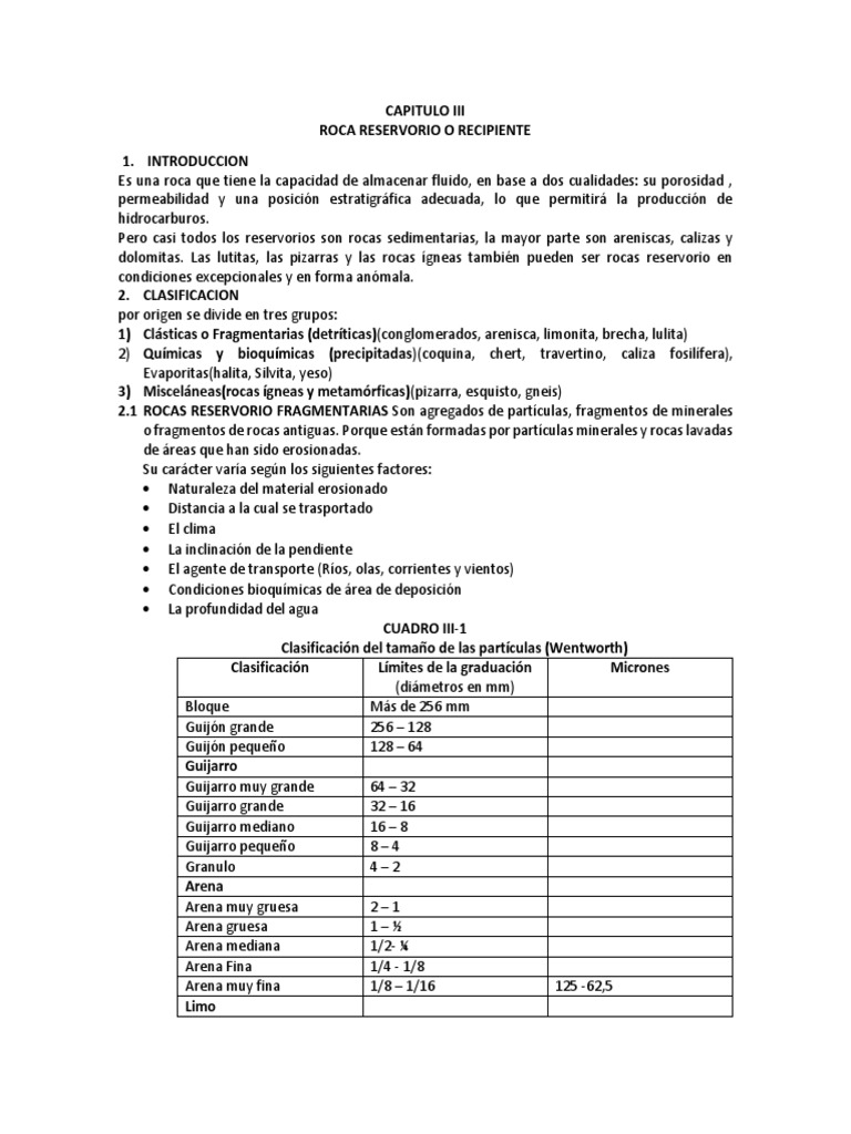 CAPITULO 3 Rocas Reservorio | PDF | Roca (geología) | Permeabilidad ...