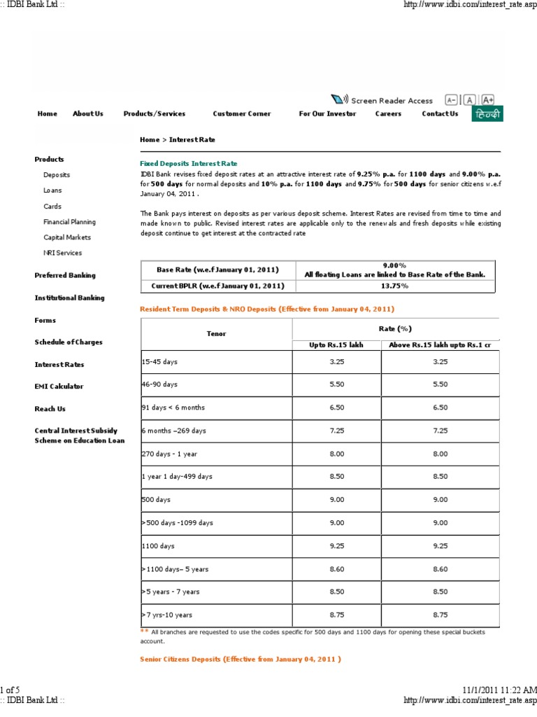 IDBI Interest Rates | PDF | Interest | Loans
