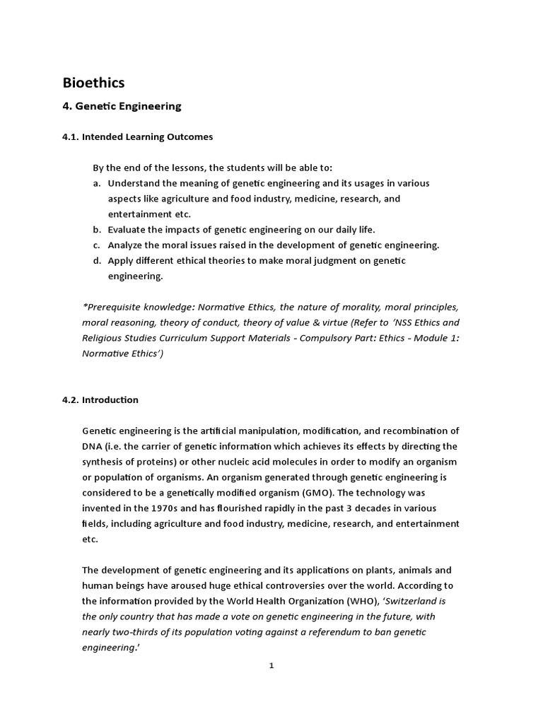 Bioethics: 4. Genetic Engineering | PDF | Genetic Engineering ...