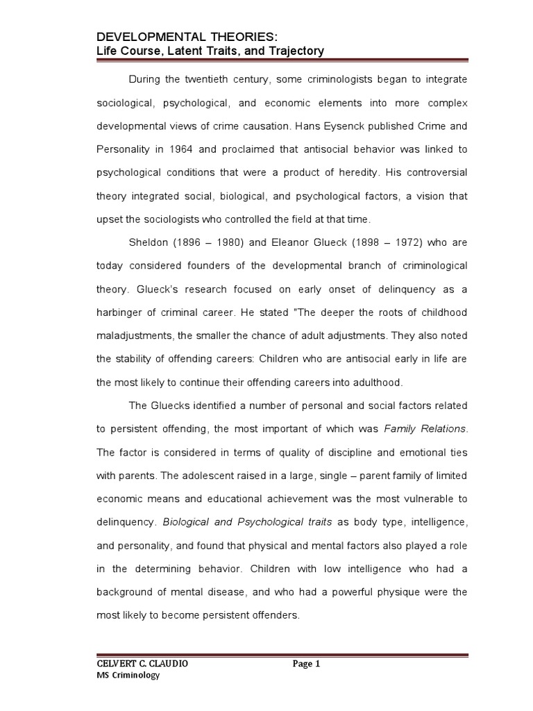 Developmental Theories: Life Course, Latent Traits, and Trajectory ...